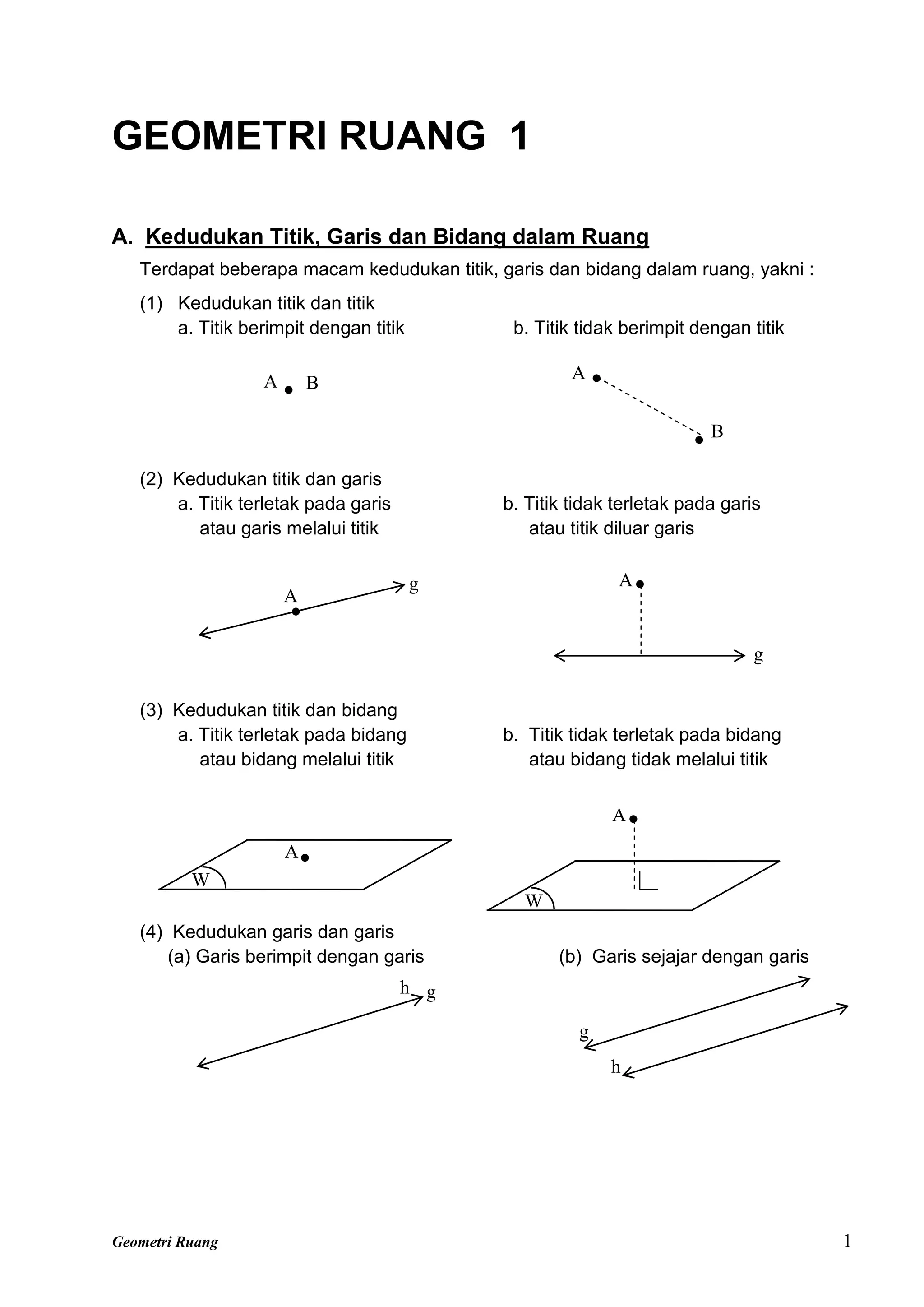 kedudukan titik, garis dan bidang dalam ruang | PDF