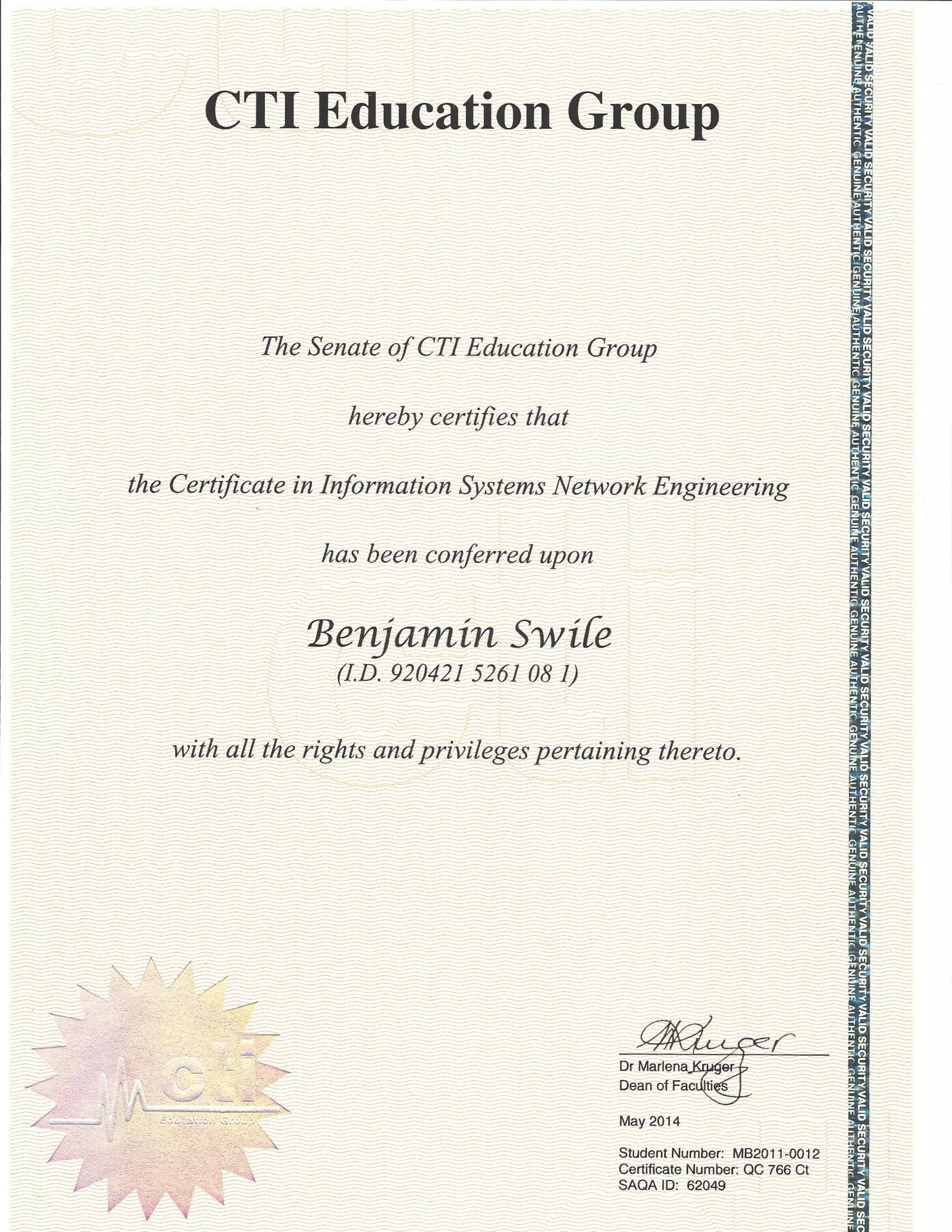 Benjamin Swile CTI Certificate | PDF