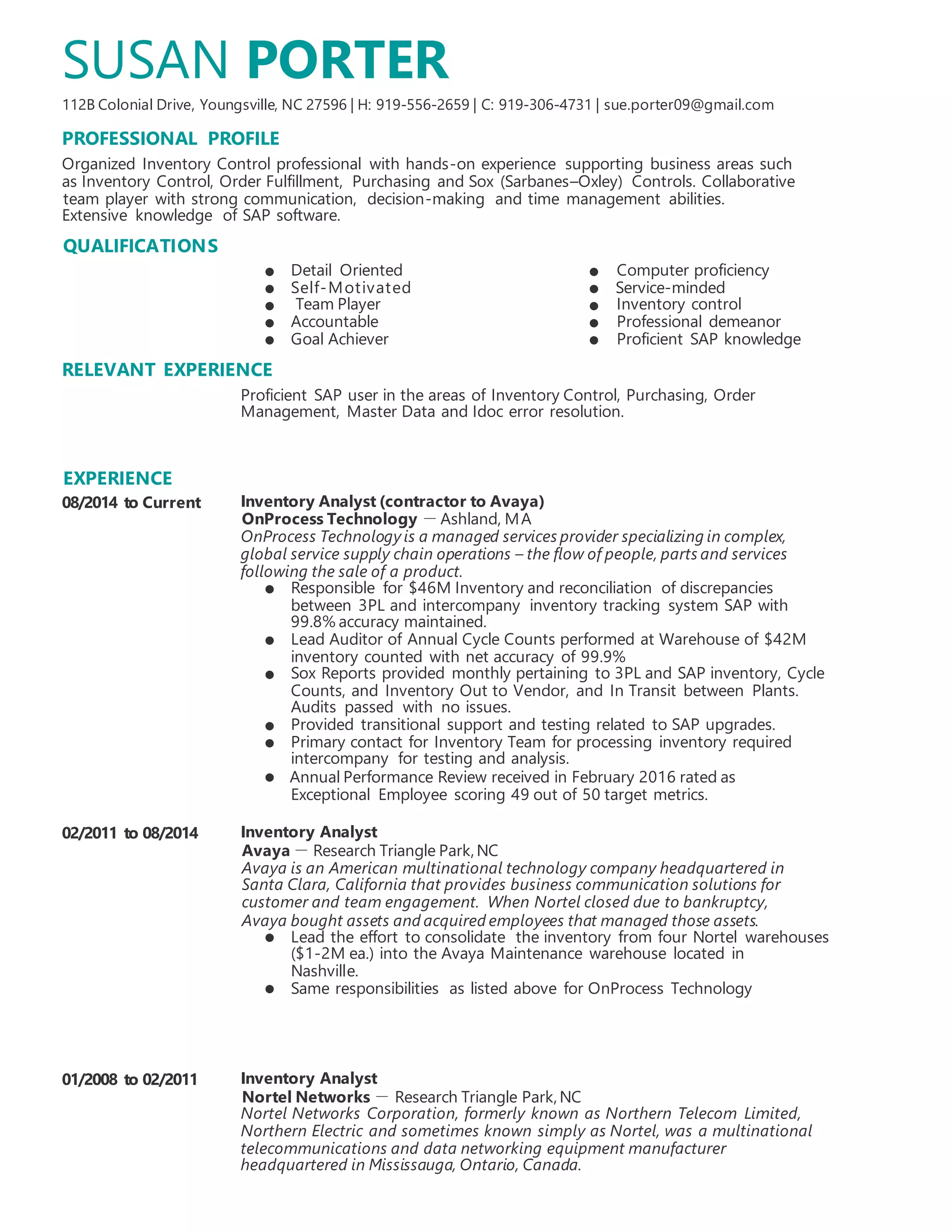 Susan Porter Resume 1 | DOCX