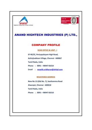 ANAND HIGHTECH INDUSTRIES_Company Profile | PDF