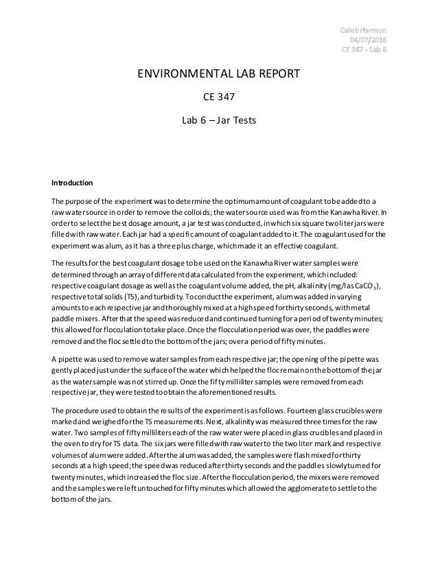 ENVIRONMENTAL LAB REPORT - 6 ENVIRONMENTAL LAB REPORT - 6