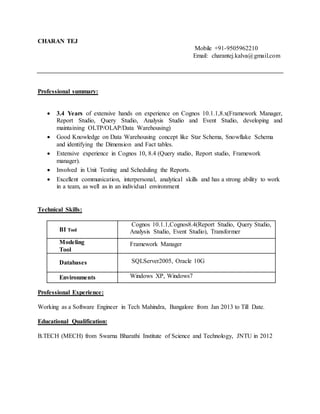 Charan Cognos Resume | DOCX | Databases | Computer Software and Applications