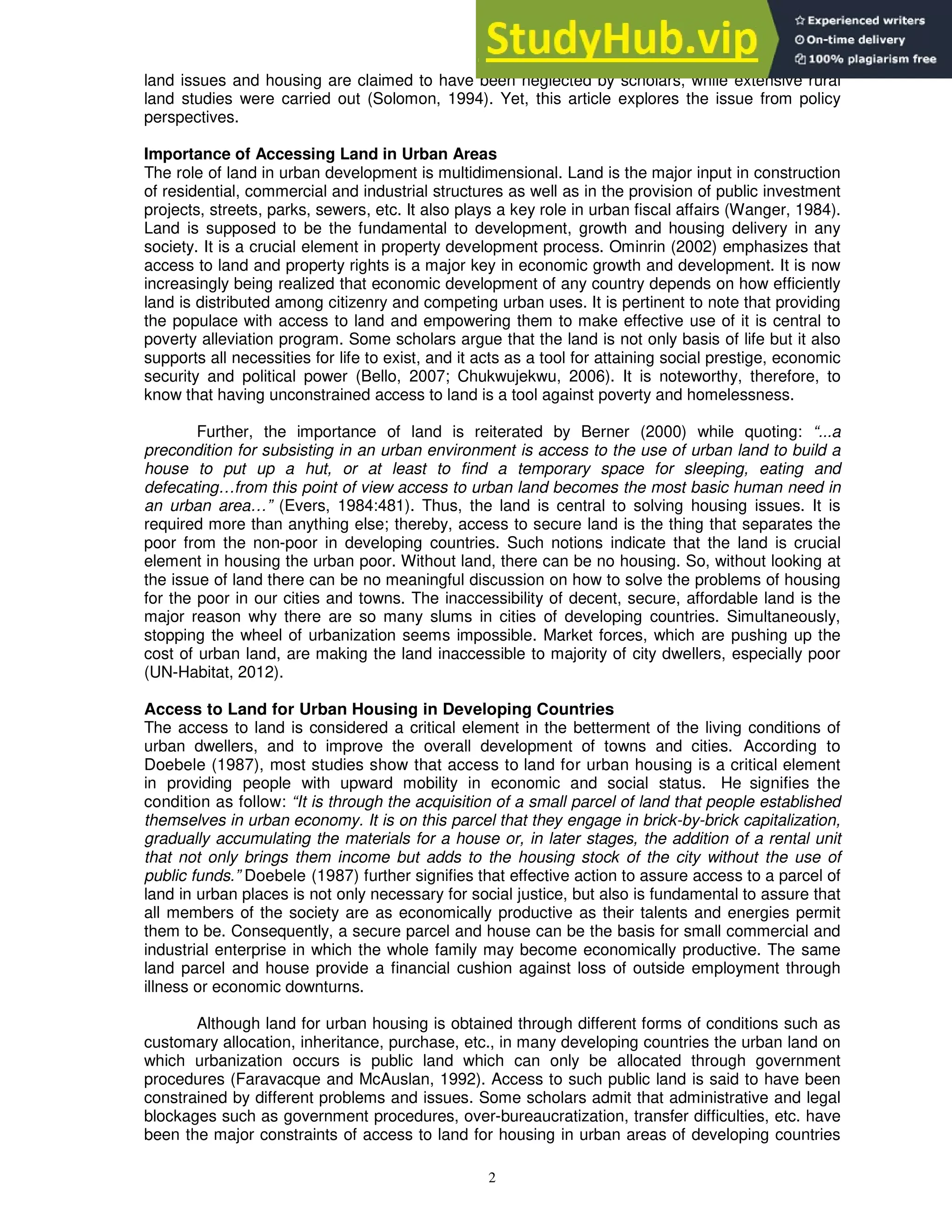 01 CHALLENGES OF ACCESS TO LAND FOR URBAN HOUSING IN SUB-SAHARAN AFRICA ...