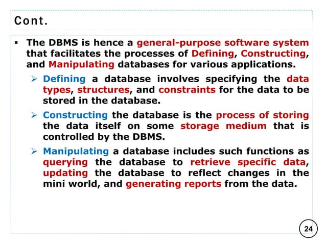 01 CHAPTER ONE PART I - OVERVIEW OF THE DATABASE SYSTEM.pptx | Databases | Computer Software and ...