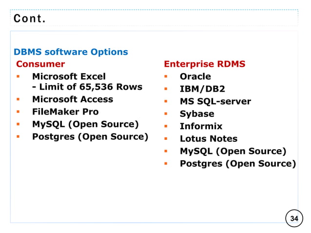 01 CHAPTER ONE PART I - OVERVIEW OF THE DATABASE SYSTEM.pptx | Databases | Computer Software and ...