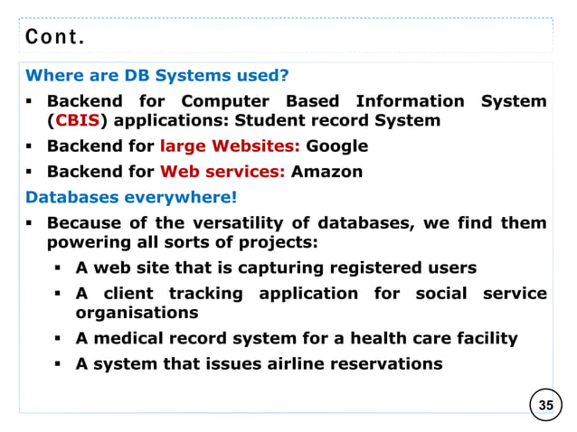01 CHAPTER ONE PART I - OVERVIEW OF THE DATABASE SYSTEM.pptx | Databases | Computer Software and ...
