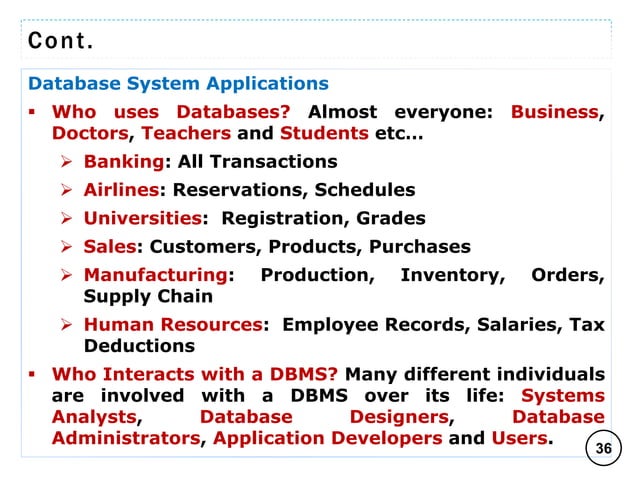 01 CHAPTER ONE PART I - OVERVIEW OF THE DATABASE SYSTEM.pptx | Databases | Computer Software and ...