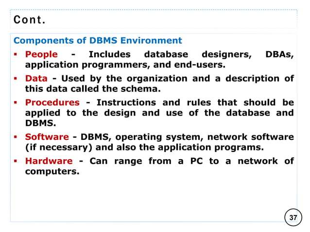 01 CHAPTER ONE PART I - OVERVIEW OF THE DATABASE SYSTEM.pptx | Databases | Computer Software and ...