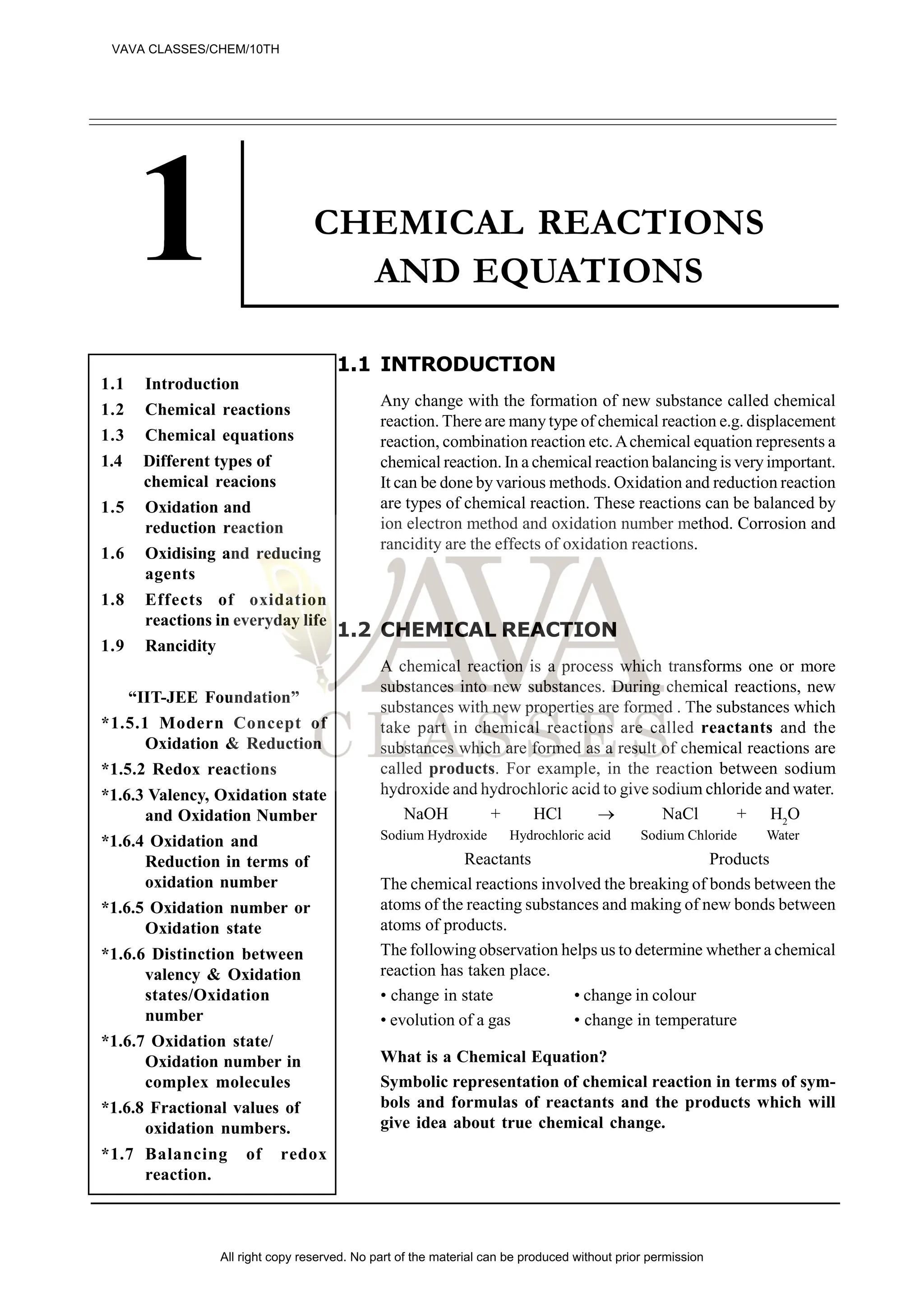 Chemical reactions and equations Class 10 science PDF | PDF