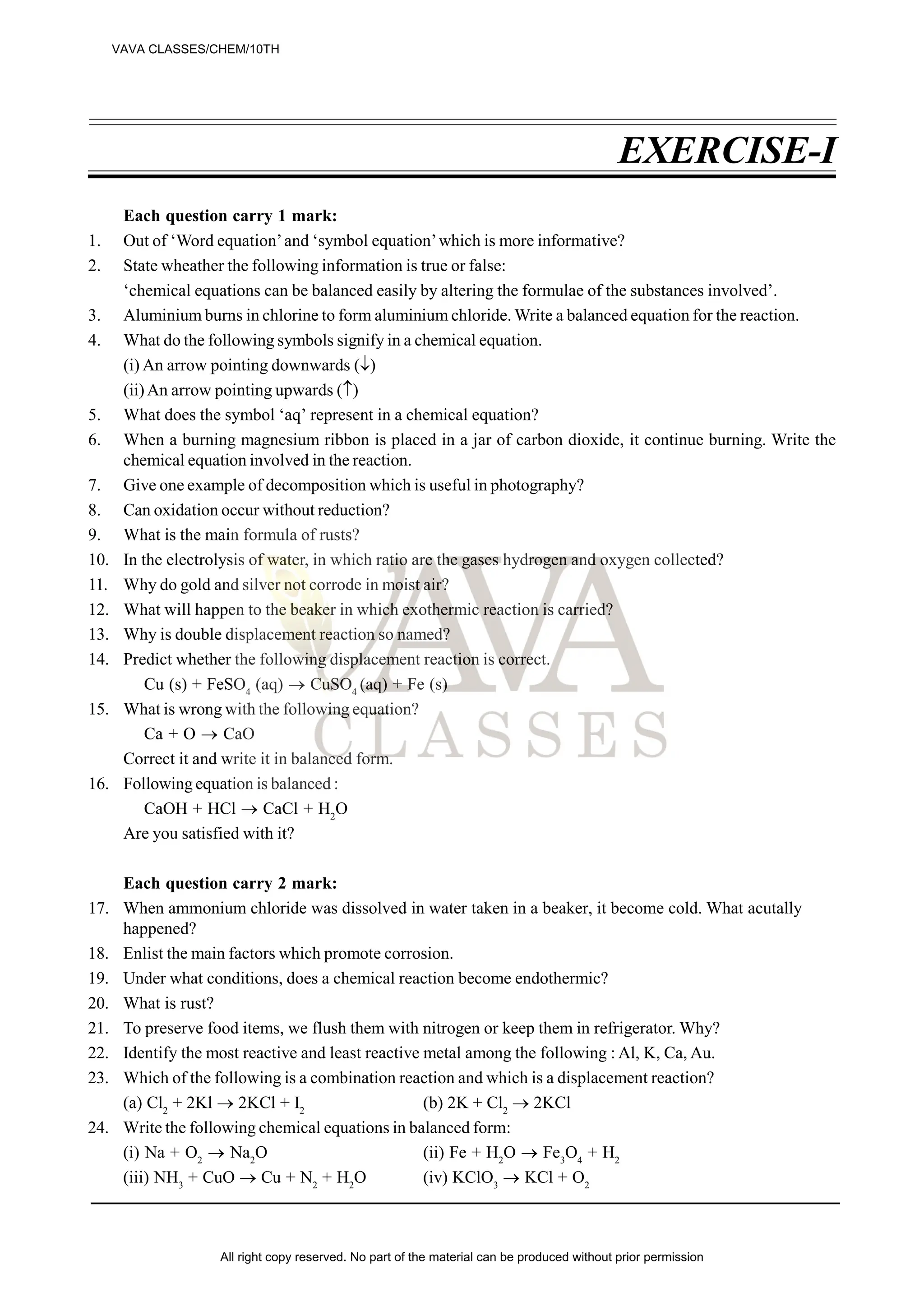 Chemical reactions and equations Class 10 science PDF | PDF