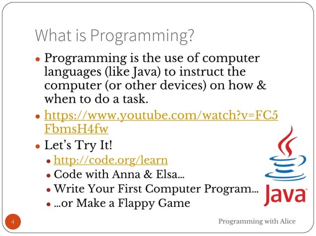 Programming with Alice - Class Overview | PPT