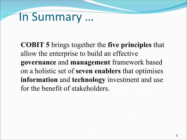 01-COBIT5-ExecSummary | PPT | Business | Business and Finance