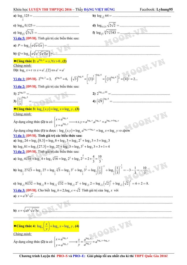 01 cong thuc mu va logarith pro_e(2016) | PDF