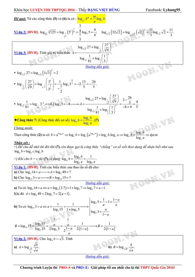 01 cong thuc mu va logarith pro_e(2016) | PDF