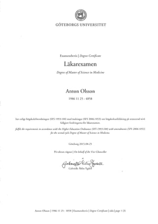Anton Olsson, Examensbevis | PDF