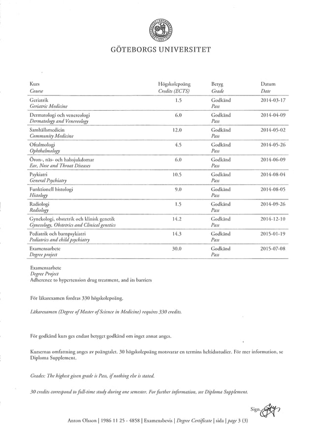Anton Olsson, Examensbevis | PDF