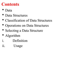 Data Structures table of content DS in Ac | PPT