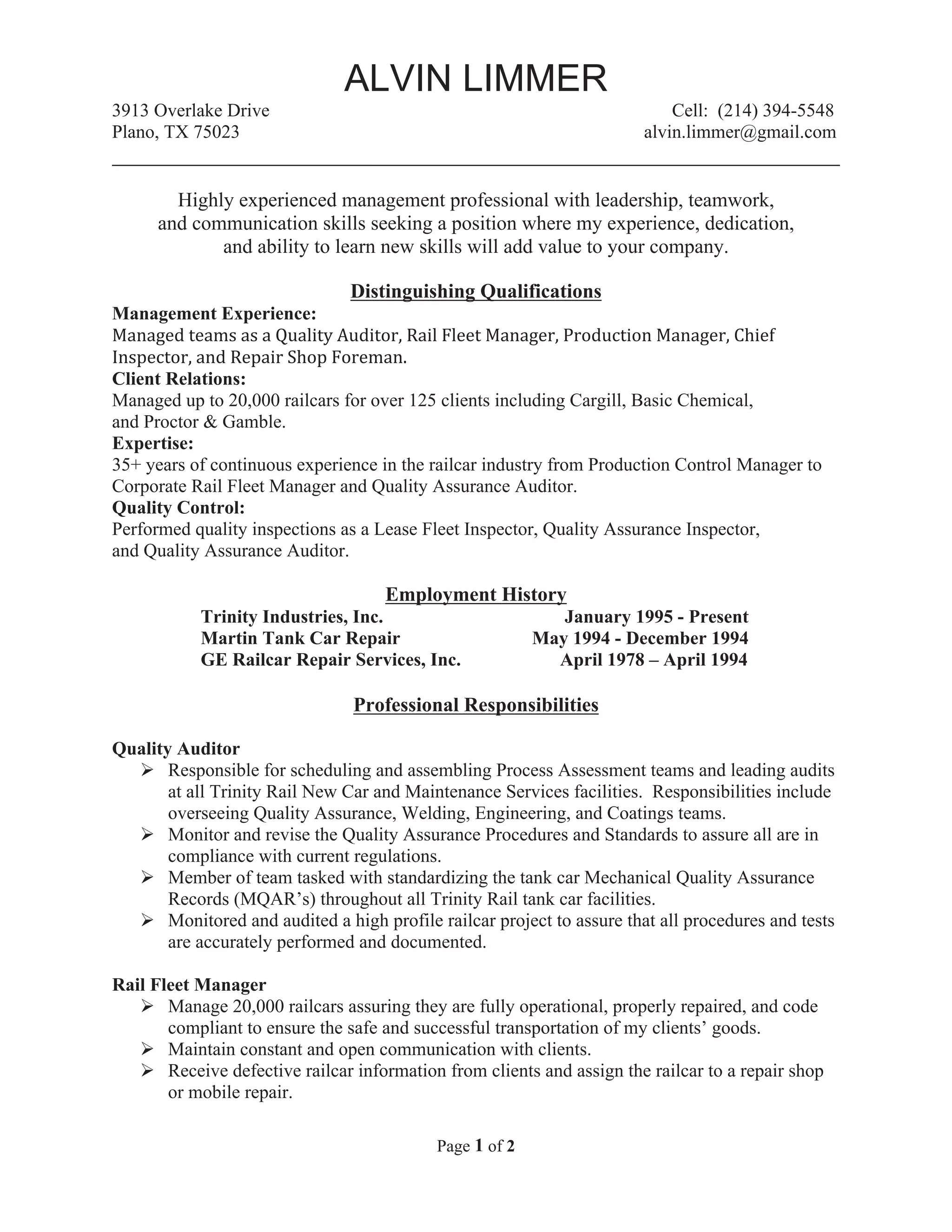 Alvin Limmer Resume 2016 | PDF