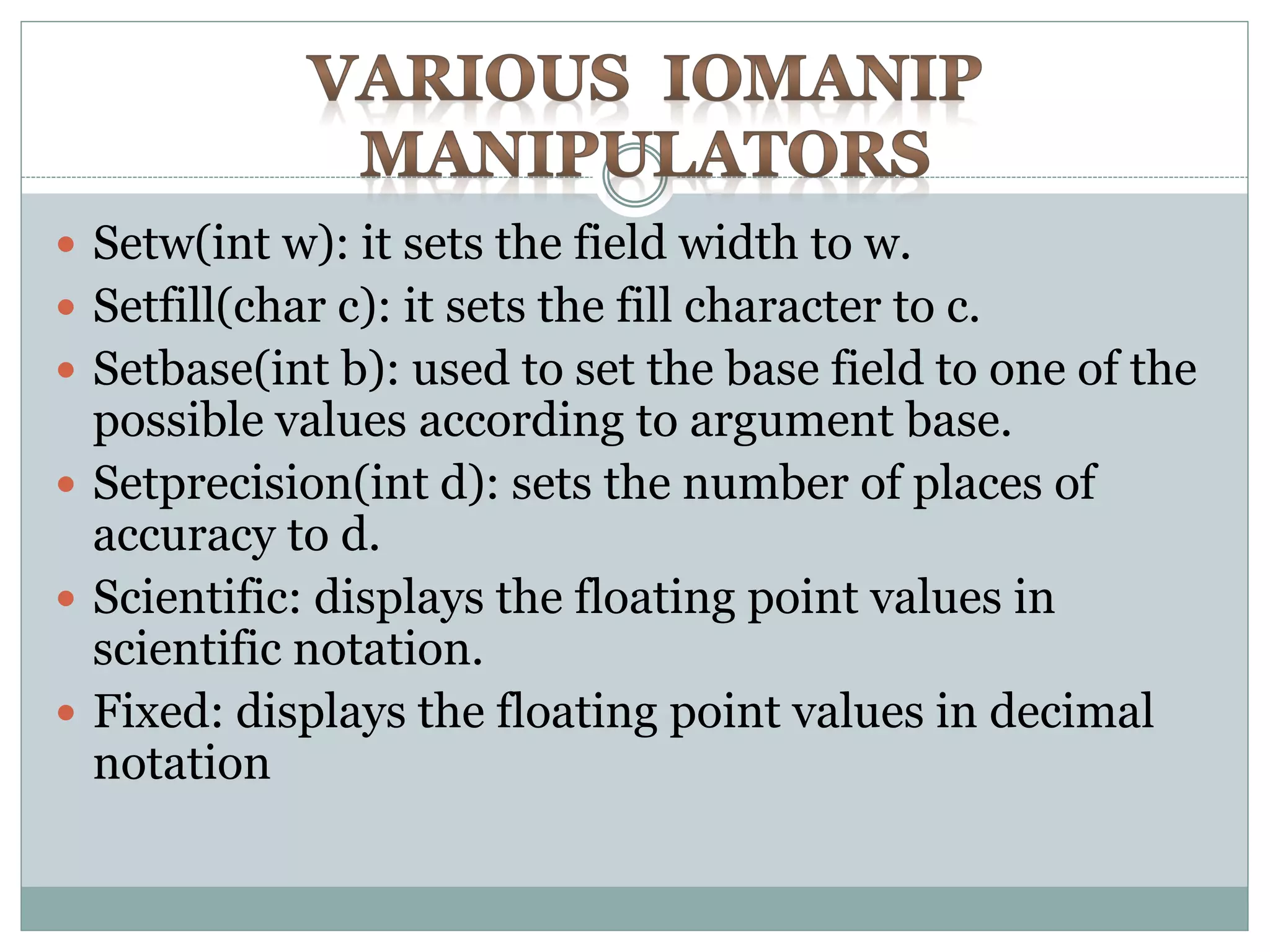 Preprocessor , IOSTREAM Library,IOMANIP Library | PPTX