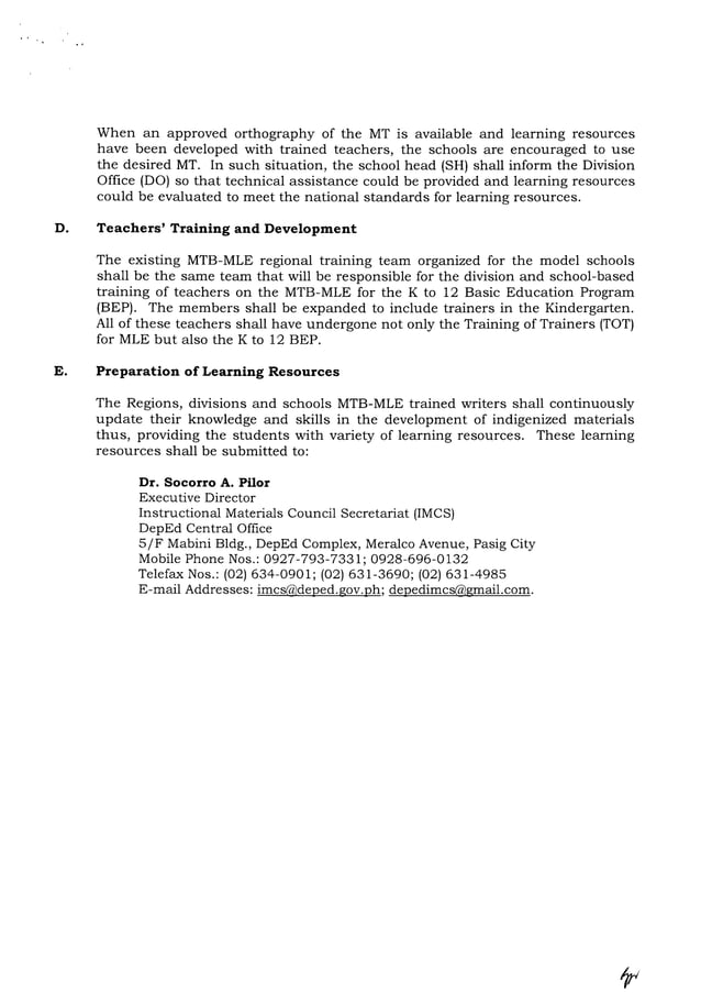 01 do s2012 16 guidelines on implementation of mtb-mle | PDF