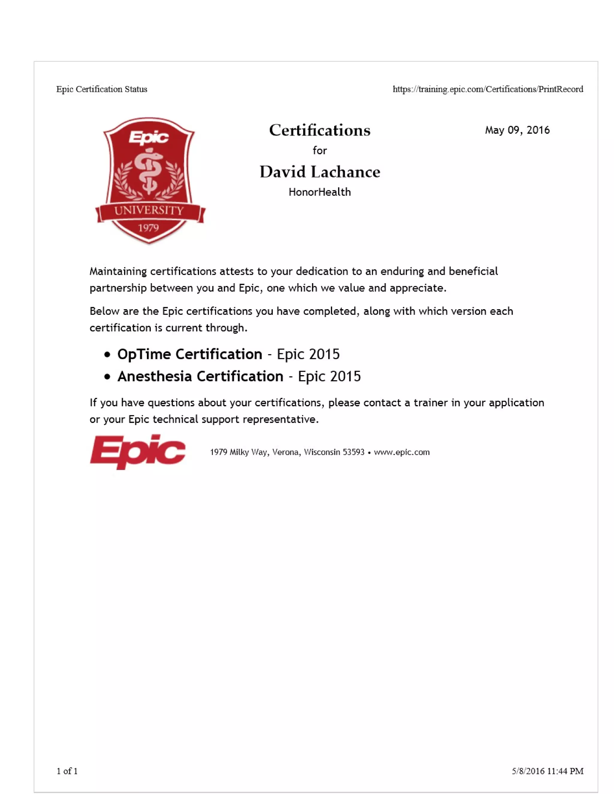 EPIC Certifications | PDF