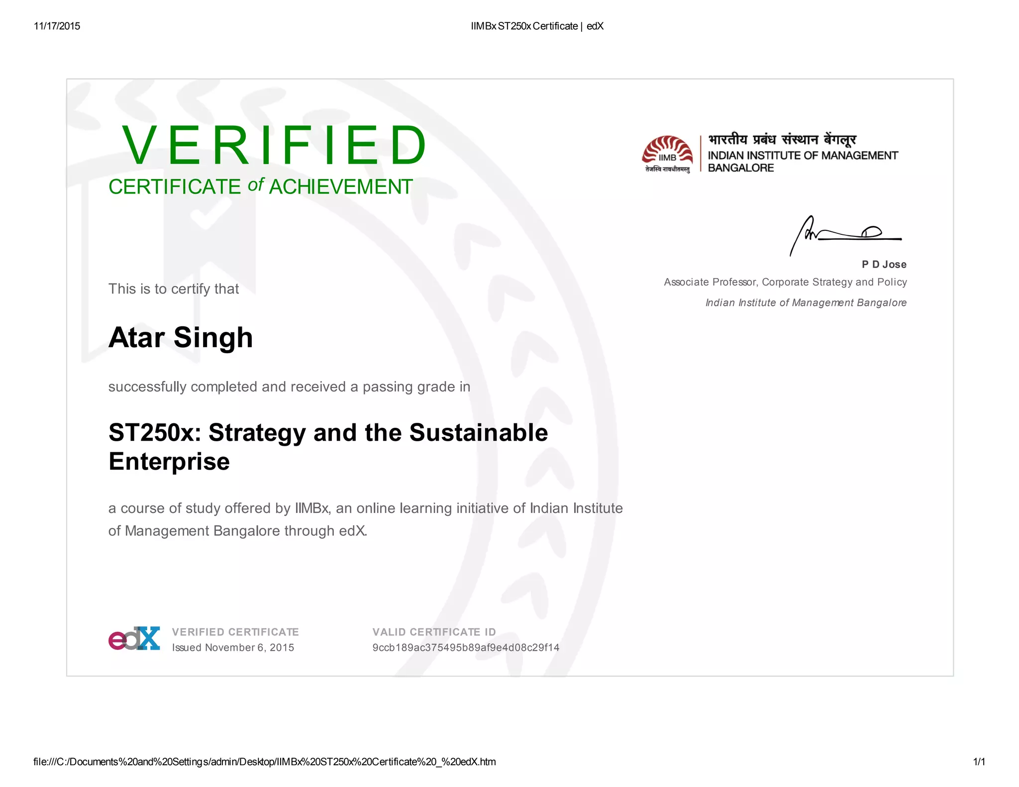 IIMBx ST250x Certificate _ edX | PDF