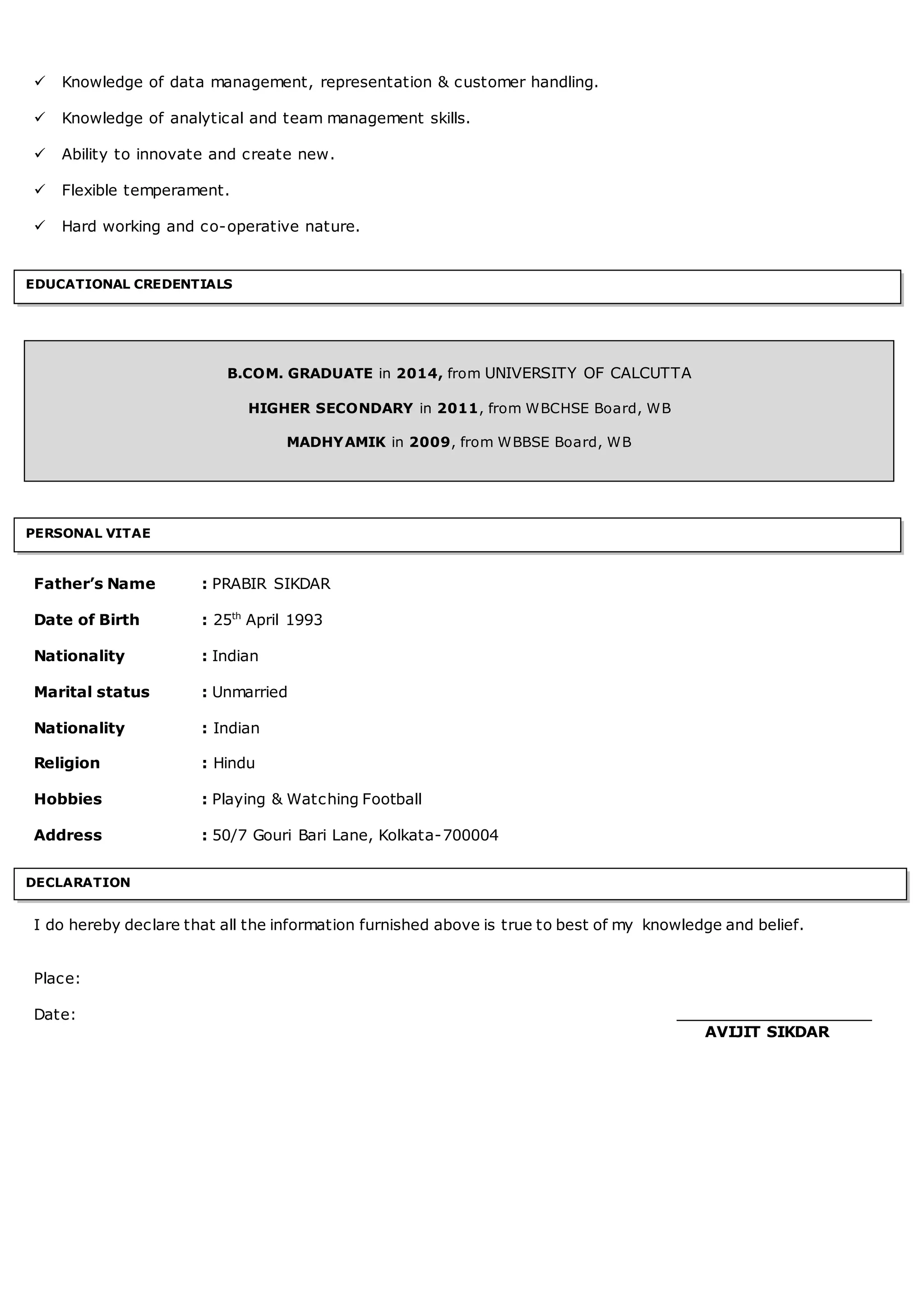 AvijitSikdarResume | DOCX | Business | Business and Finance