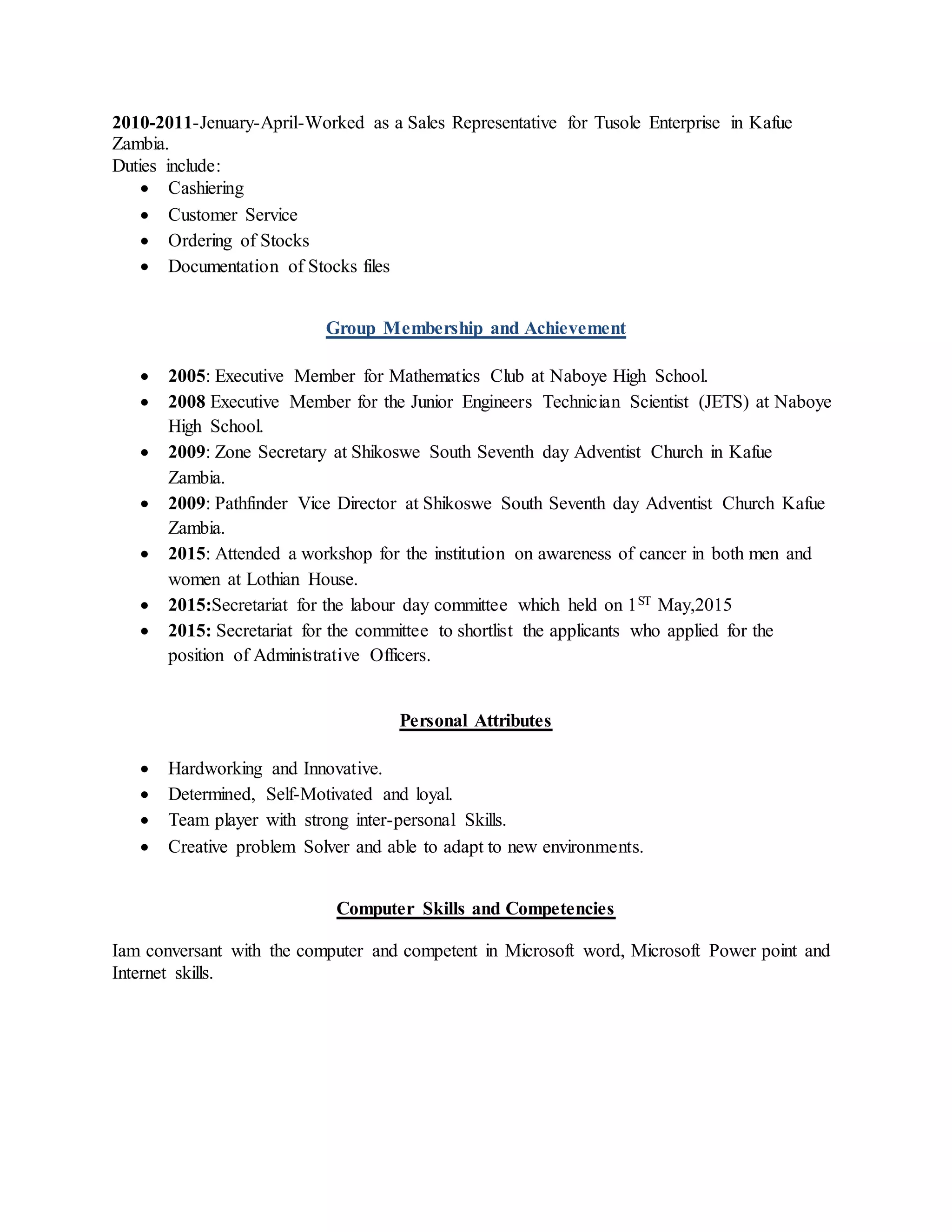 MADA MWIMBI CV | PDF