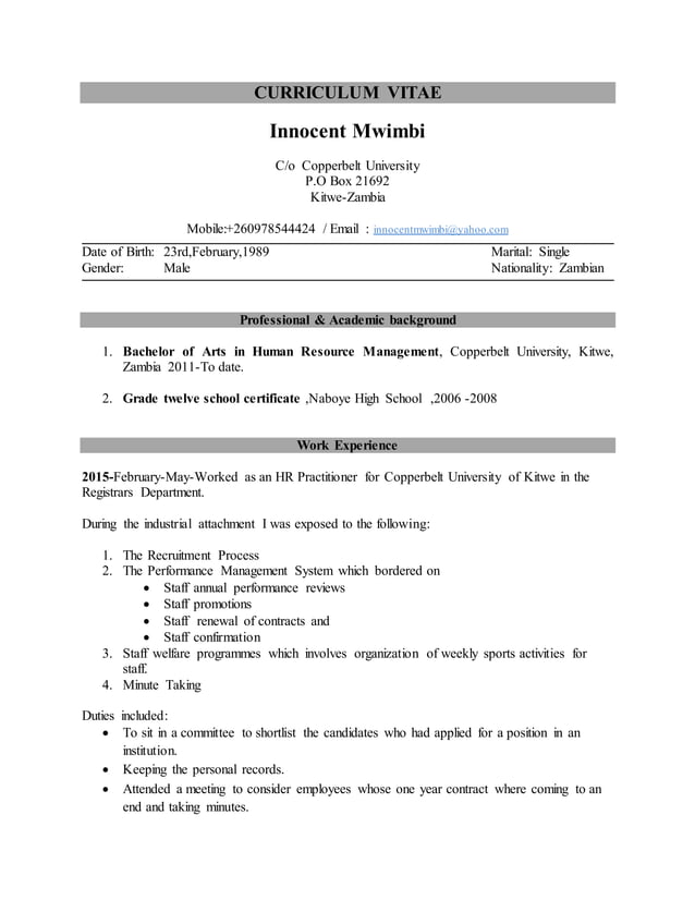 MADA MWIMBI CV | PDF