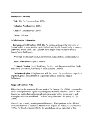 The Pat Conroy Archive, 1850- | PDF