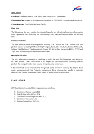 Summer Training at JSW | PDF