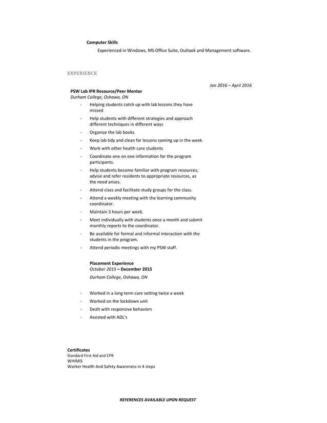 Jesse Callaghan - Resume PSW | DOC