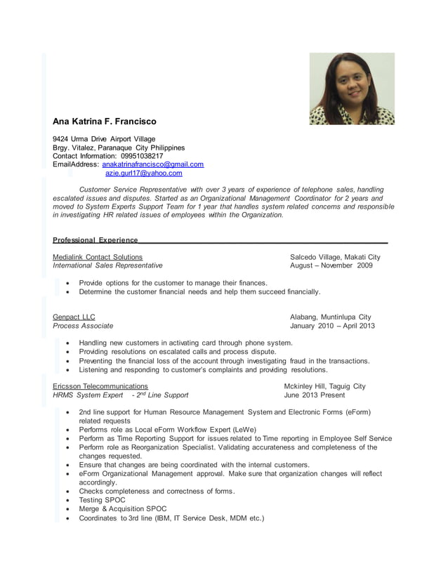 Ana Katrina F Francisco Resume | DOCX