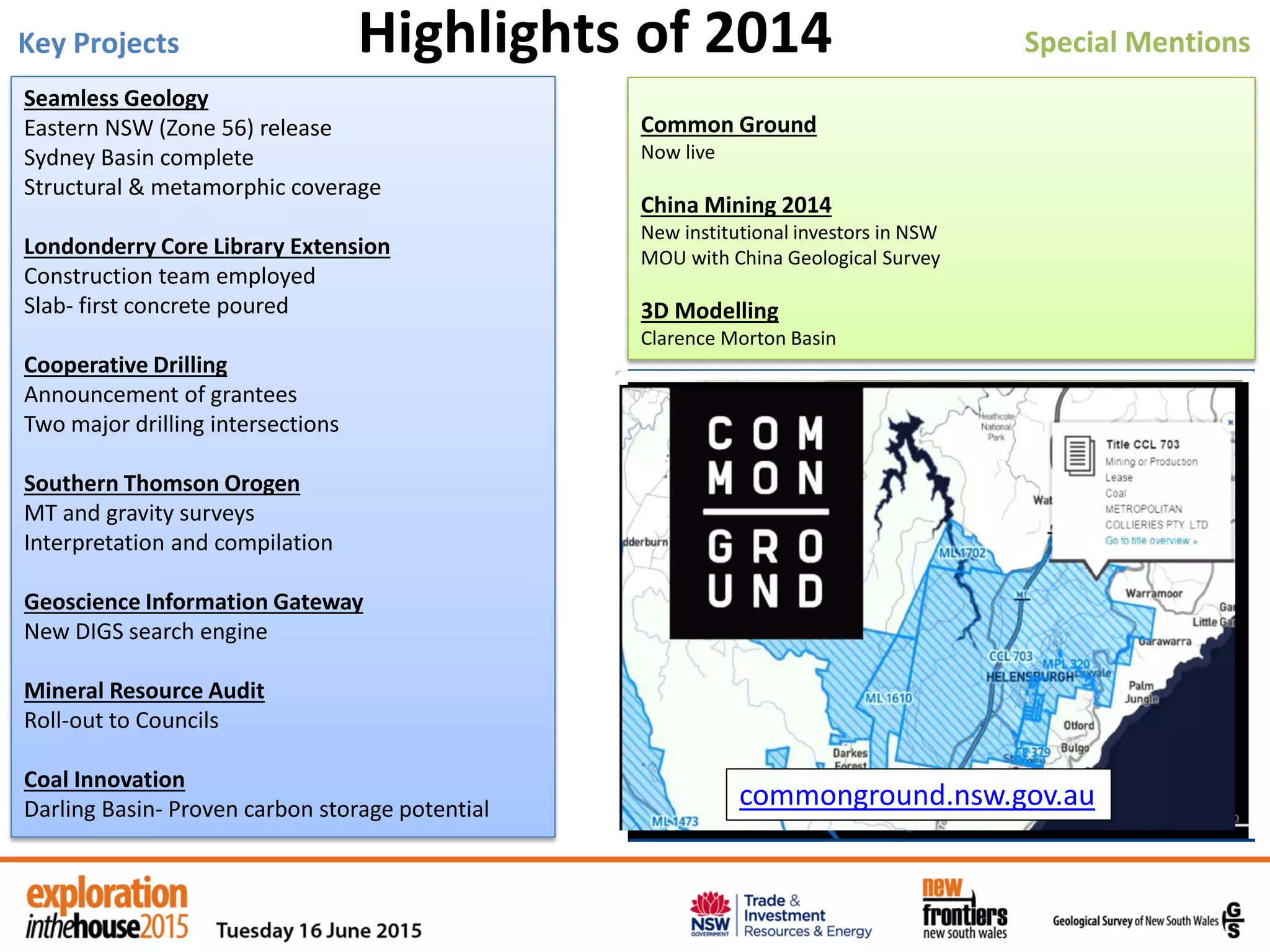 Exploration in the House 2015: Geology Survey of NSW Overview and ...