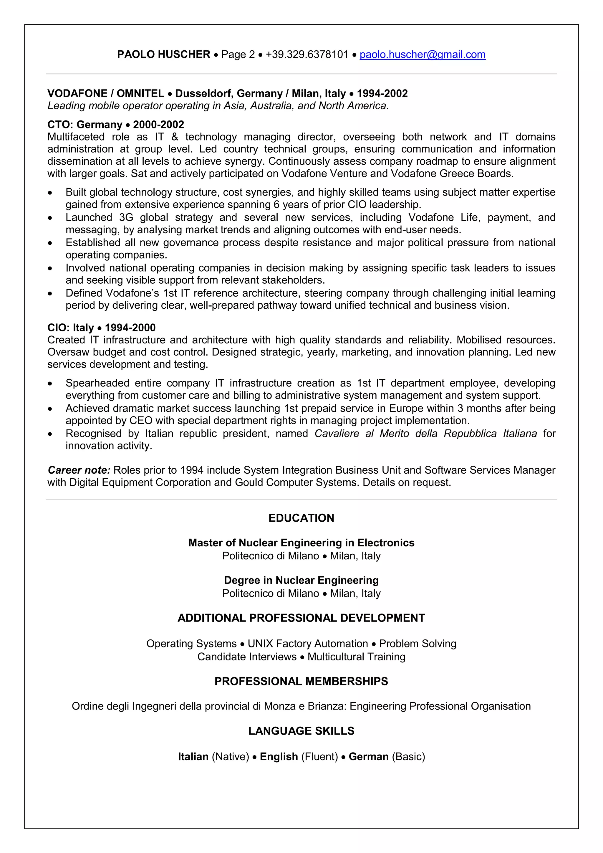 HUSCHERPaolo050815EDIT[1] CV only | PDF