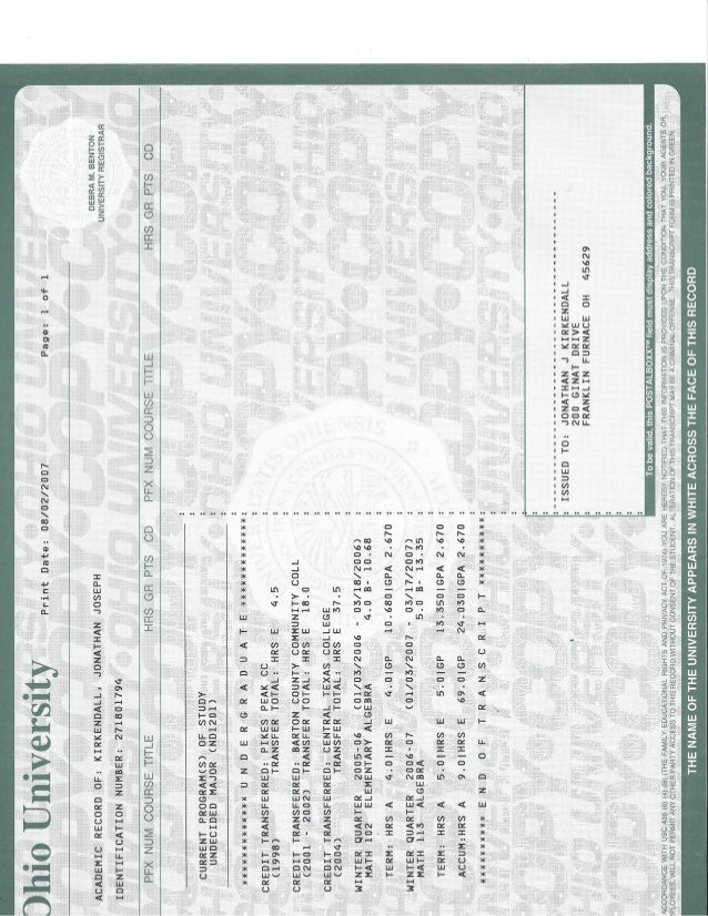 College Transcript Ohio University