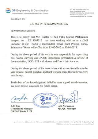 GS E&C (Letter of Recommendation) | PDF