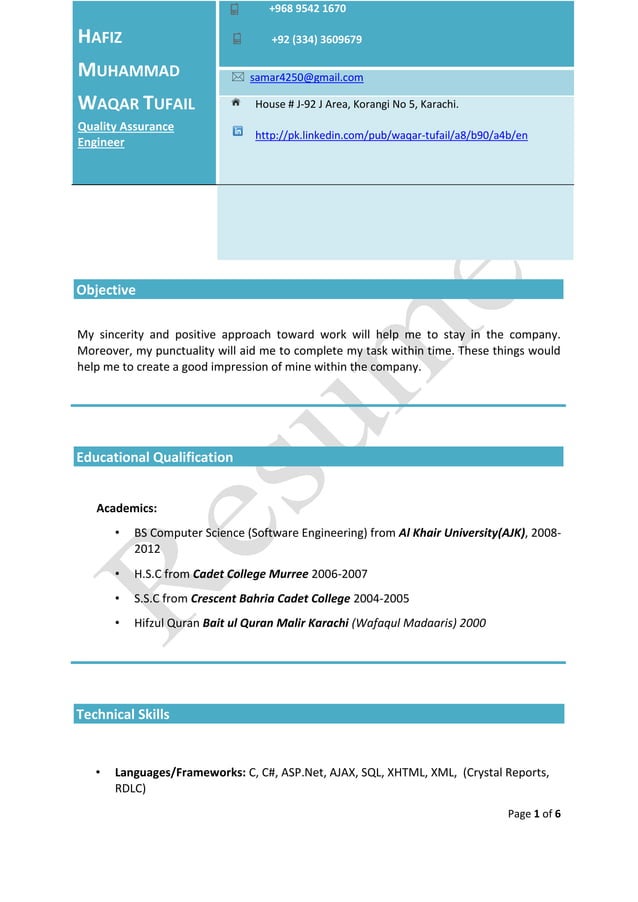 WAQAR Resume | PDF