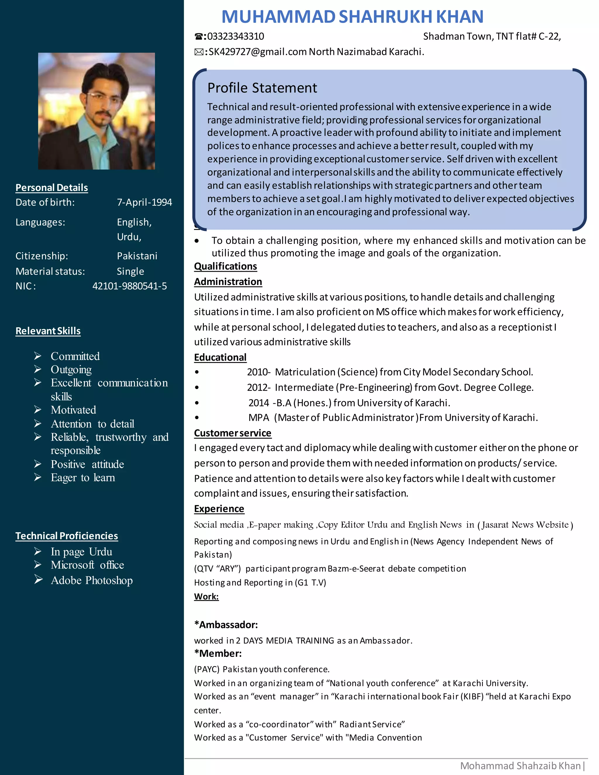 shahrukh khan cv final doc | DOCX