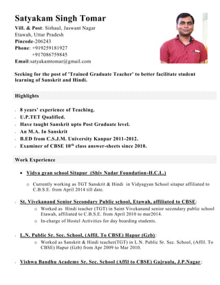 CV of satyakam singh tomar pdf n.. | PDF | Sikhism | Religion ...