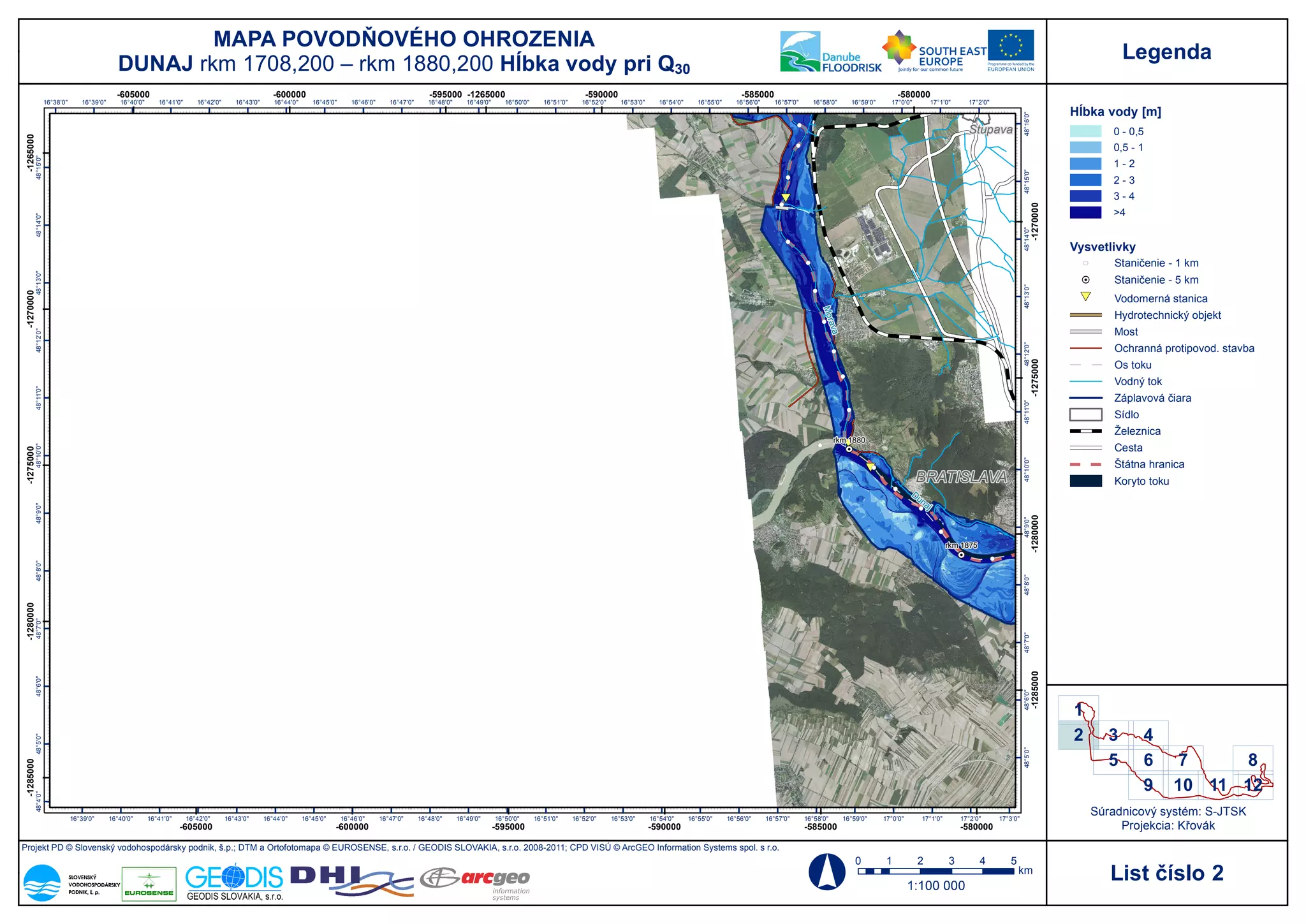 Project Danube FLOODRISK, Slovakia, Flood hazard maps, Water depth at ...