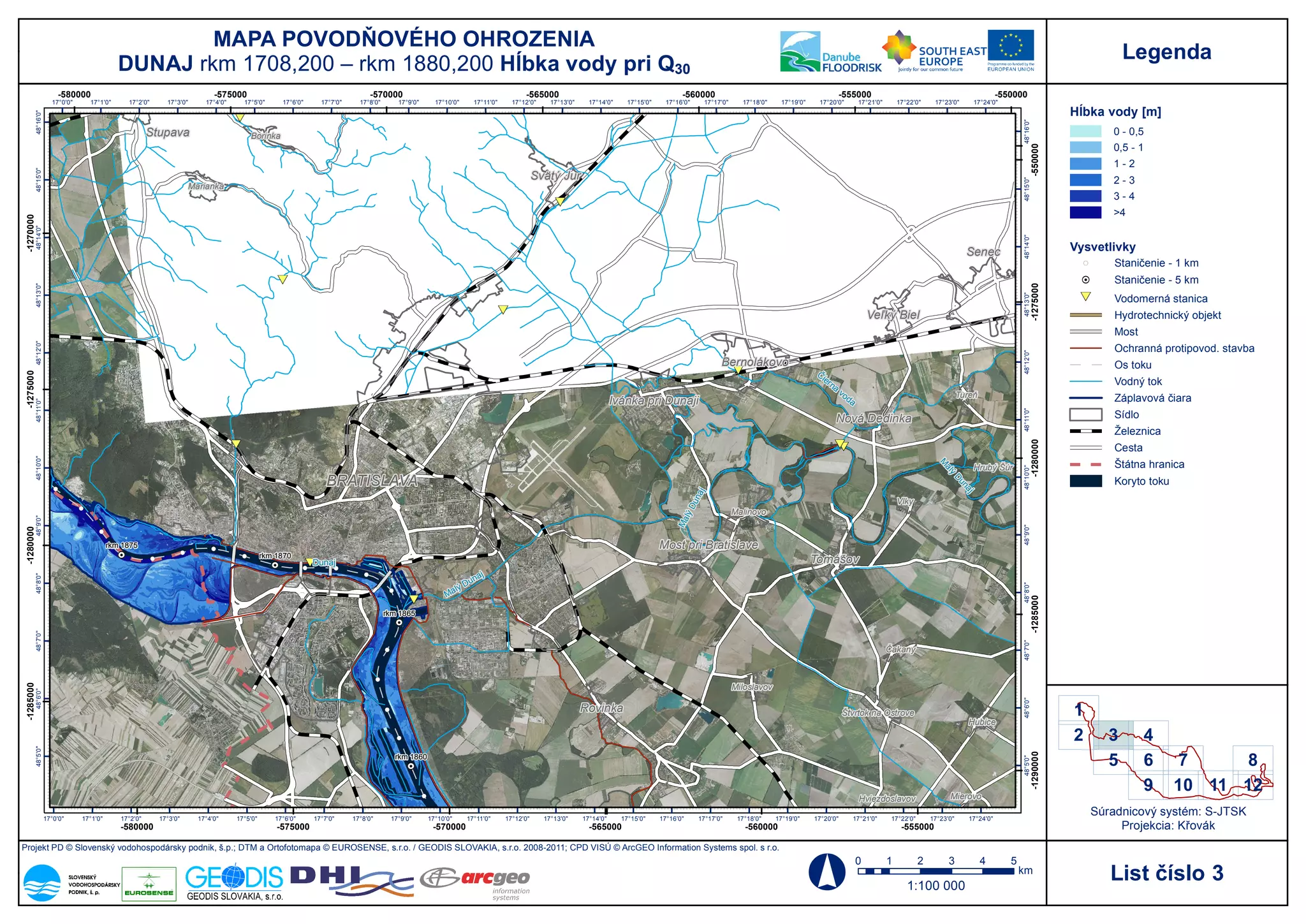 Project Danube FLOODRISK, Slovakia, Flood hazard maps, Water depth at ...