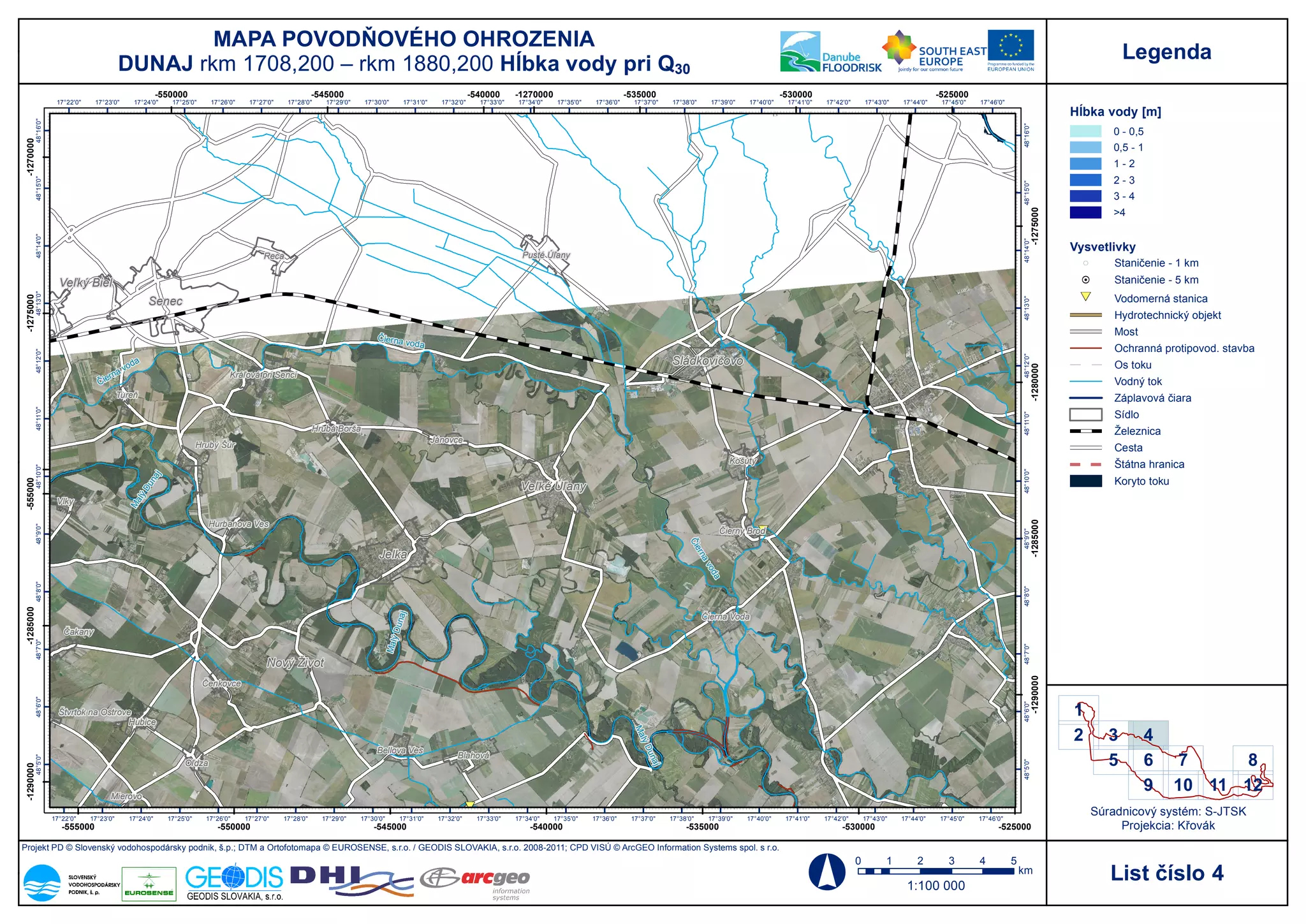 Project Danube FLOODRISK, Slovakia, Flood hazard maps, Water depth at ...