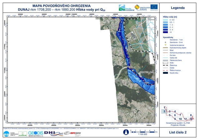 Project Danube FLOODRISK, Slovakia, Flood hazard maps, Water depth at ...