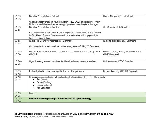 Annual Influenza ECDC Network meeting agenda 2017