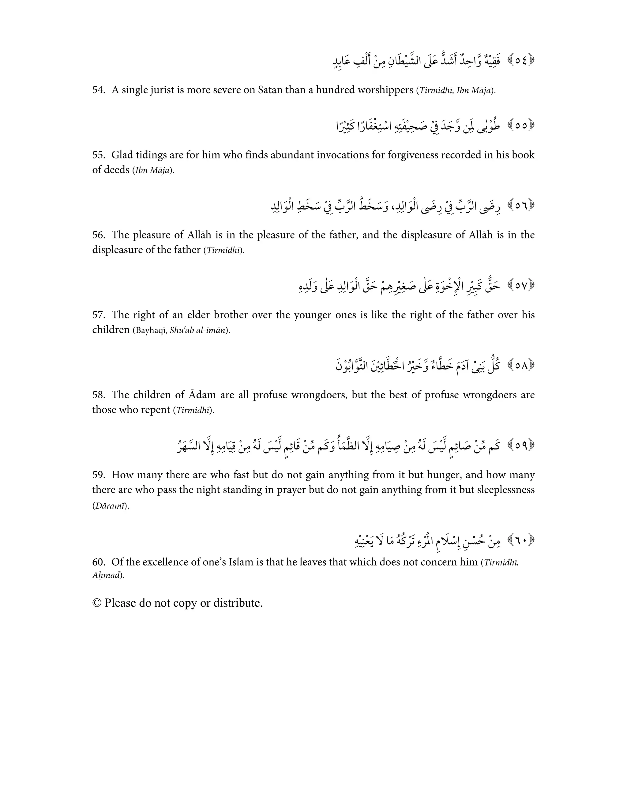 Zad ut talibeen - Provisions for the Seekers English Hadith 1-60 | PDF