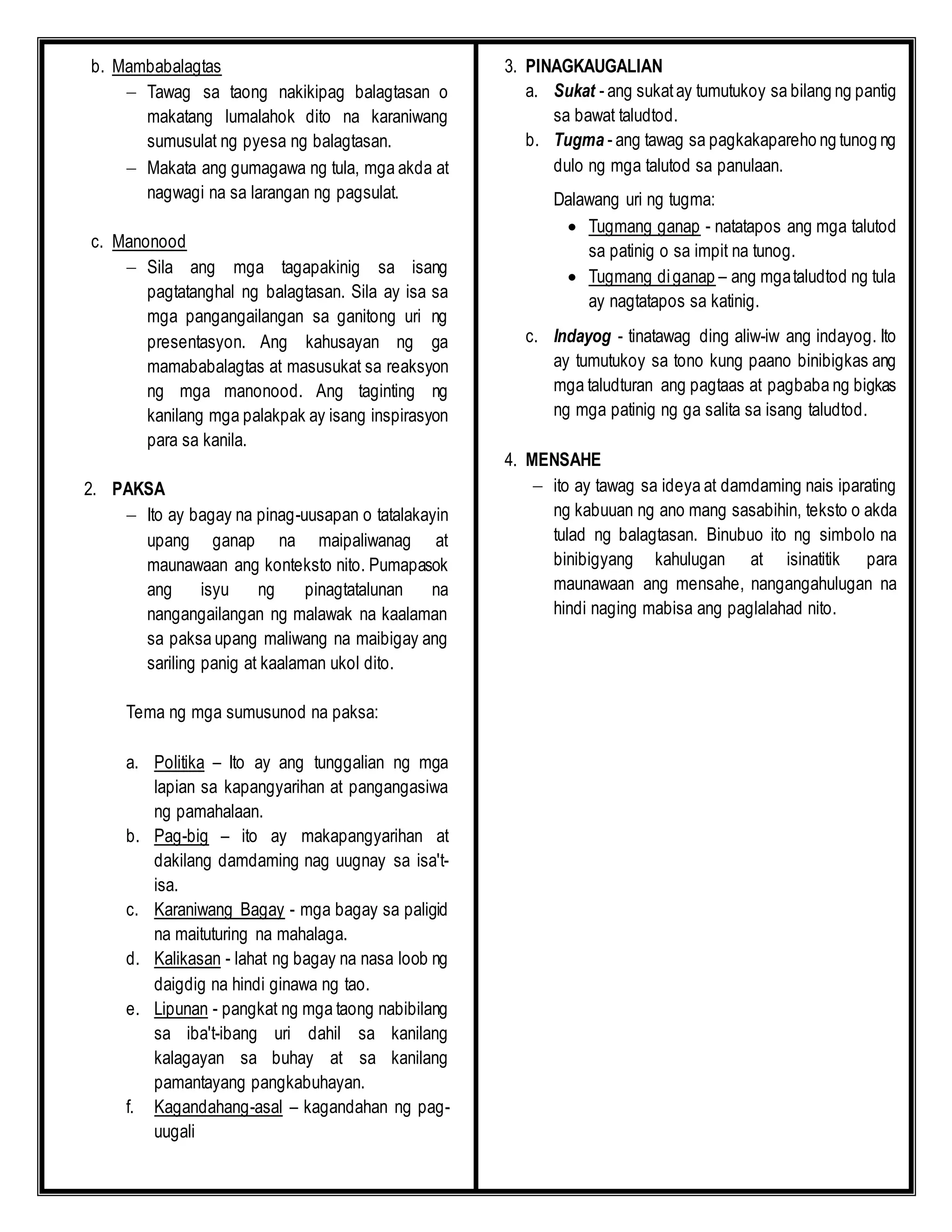 01 handout sa filipino - balagtasan | DOCX