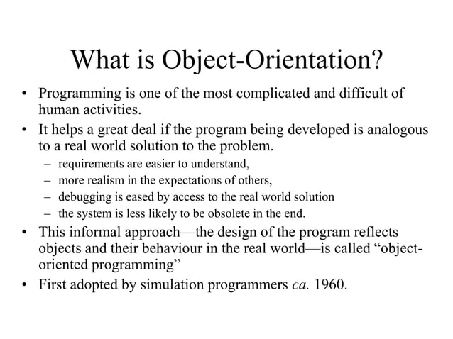 History of Object Orientation in OOP.ppt | Programming Languages | Computing