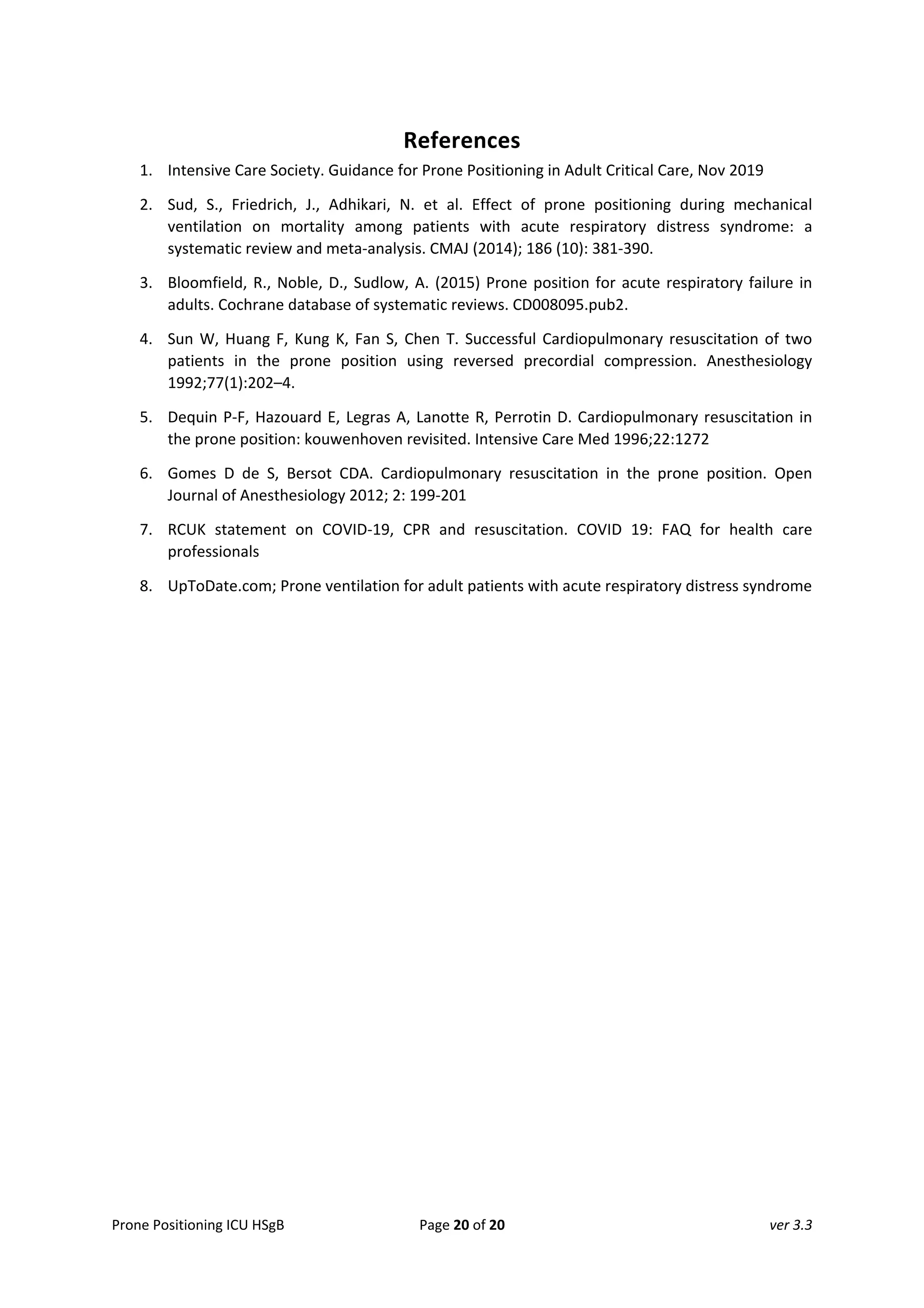 Prone Positioning in the Intubated Adult ICU Patient | PDF