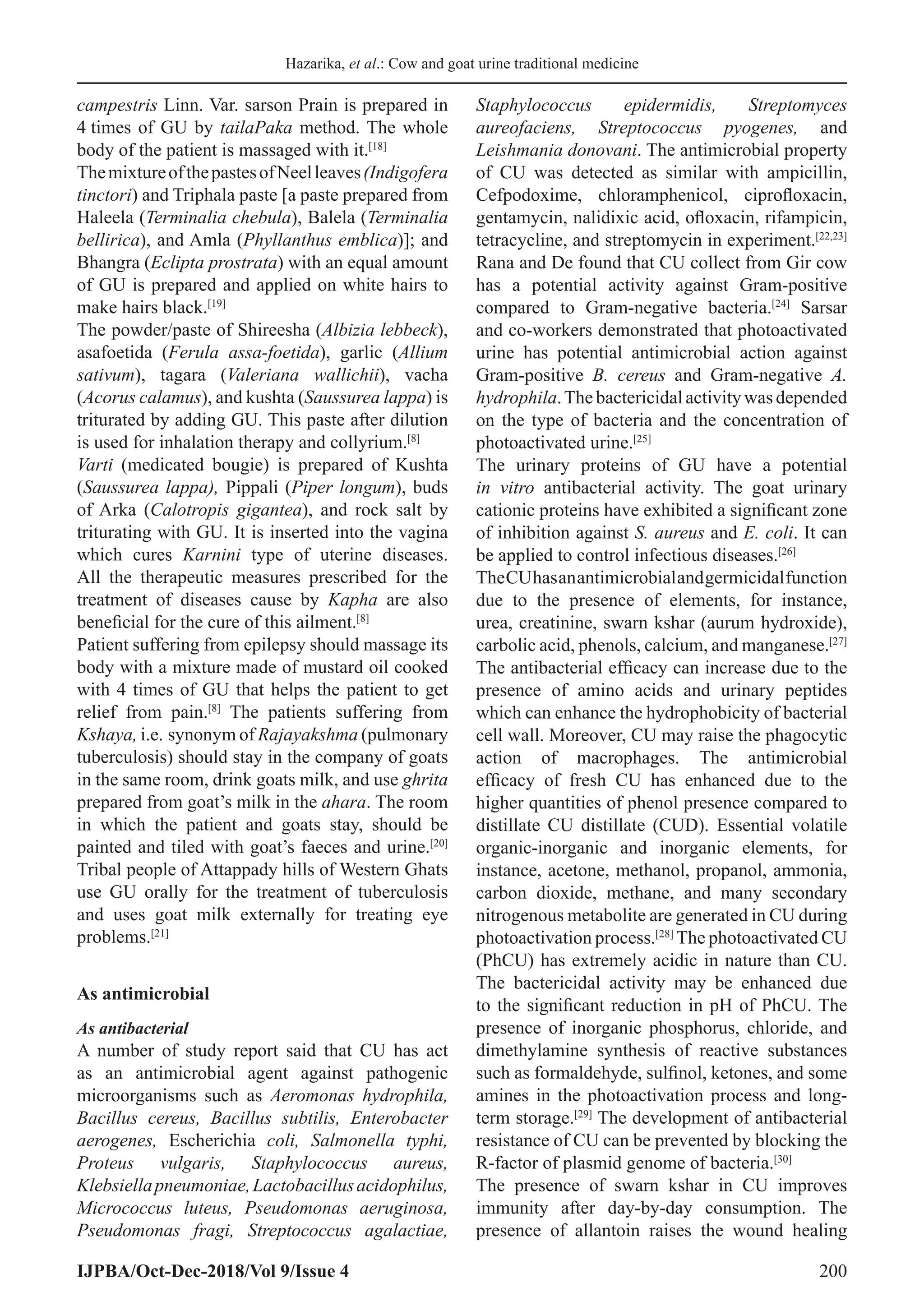 Application of Cow and Goat Urine in Traditional Systems of Medicines: A Brief Review | PDF